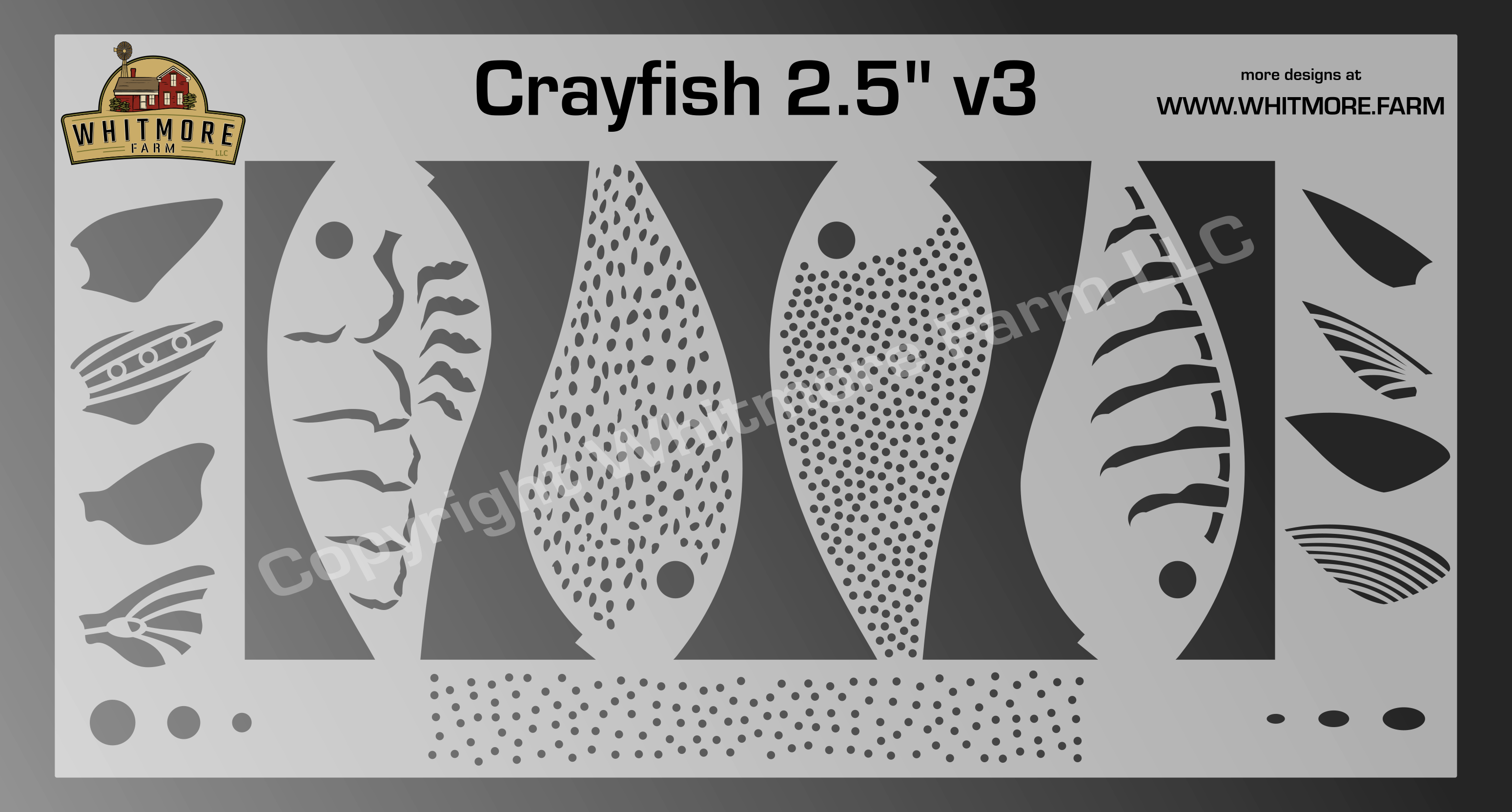 Crayfish Fishing Lure Airbrush Stencil V3 2 5 Inch Whitmore Farm